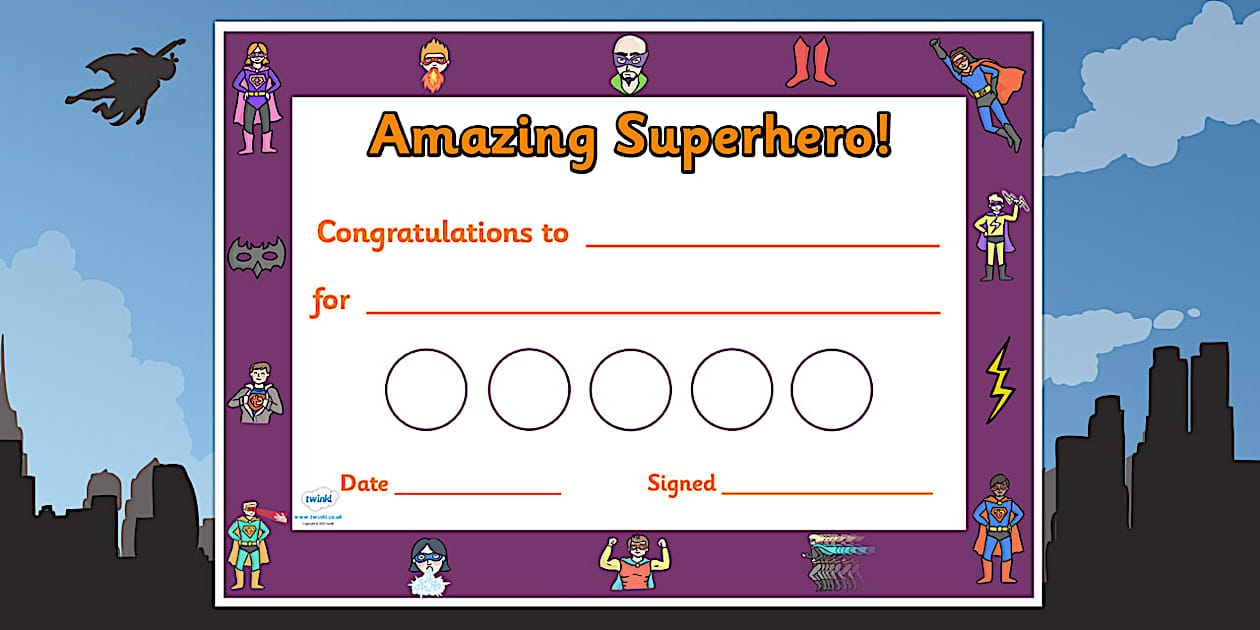 Superhero Themed Reward Certificate 30mm (teacher made)