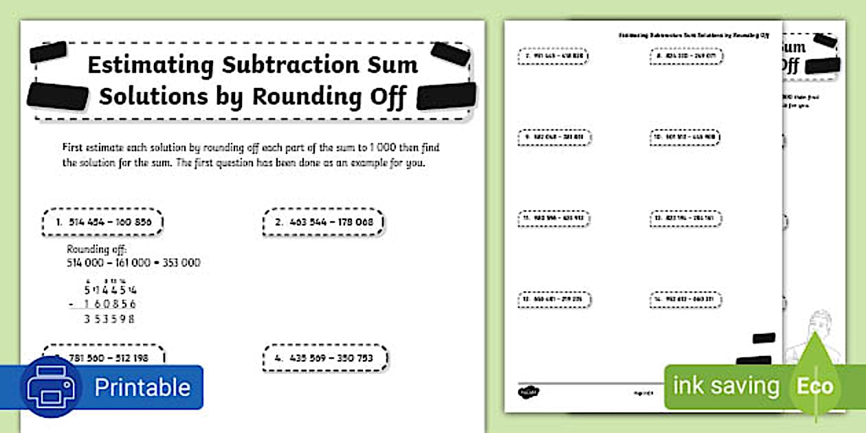 Estimating Subtraction Sum Solutions by Rounding Off Activity Sheet