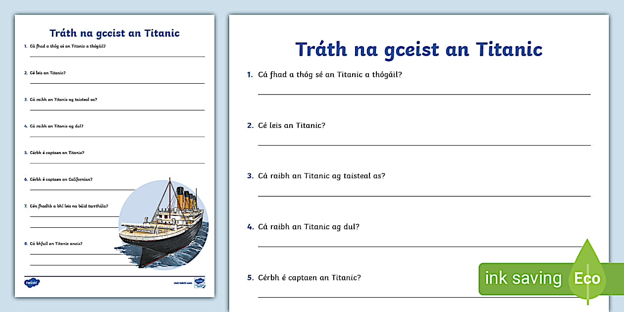 An Titanic Paper Quiz in Irish (teacher made) - Twinkl
