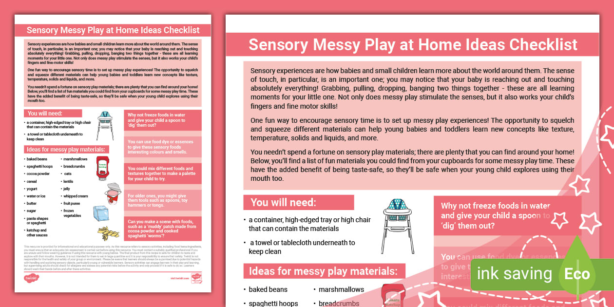 Sensory Messy Play at Home Ideas Checklist