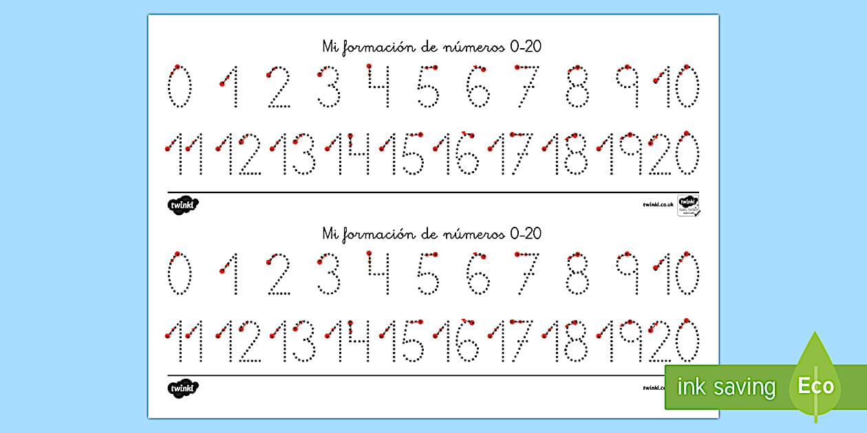 Actividad en clase: caligrafía de números del 1 al 20
