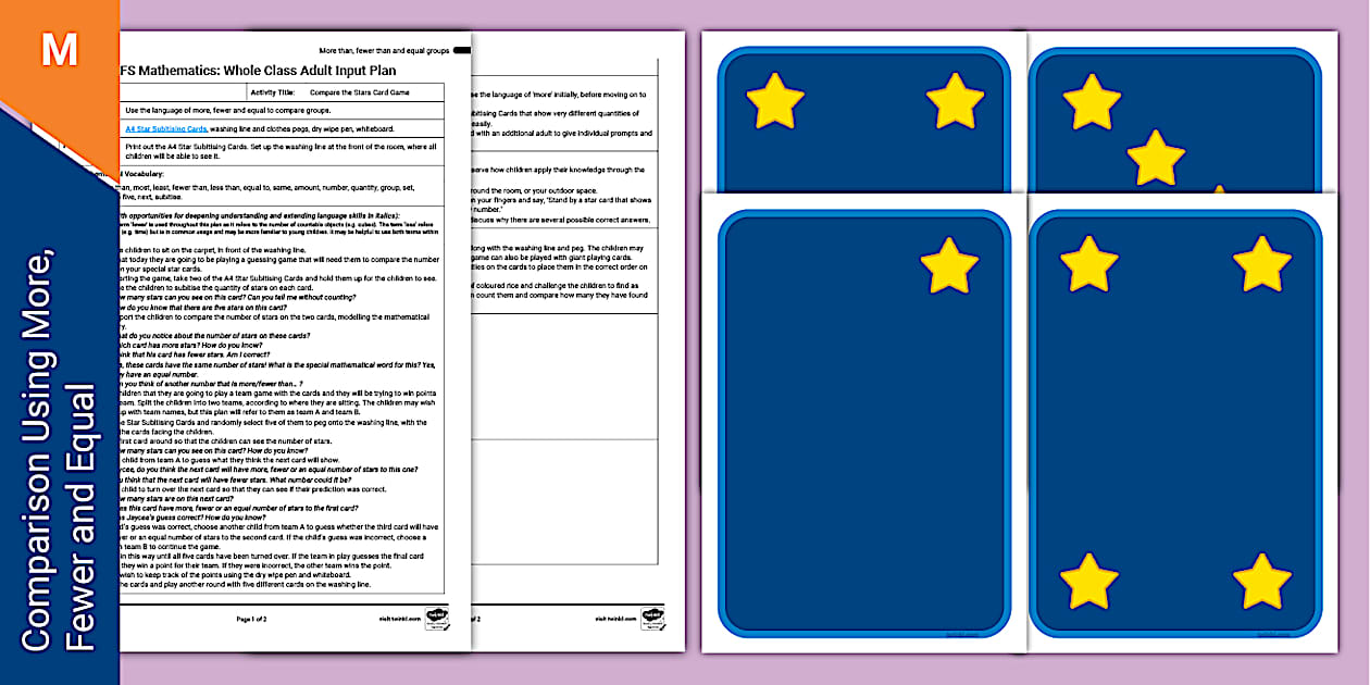 EYFS Maths Compare the Stars Game Plan and Resources