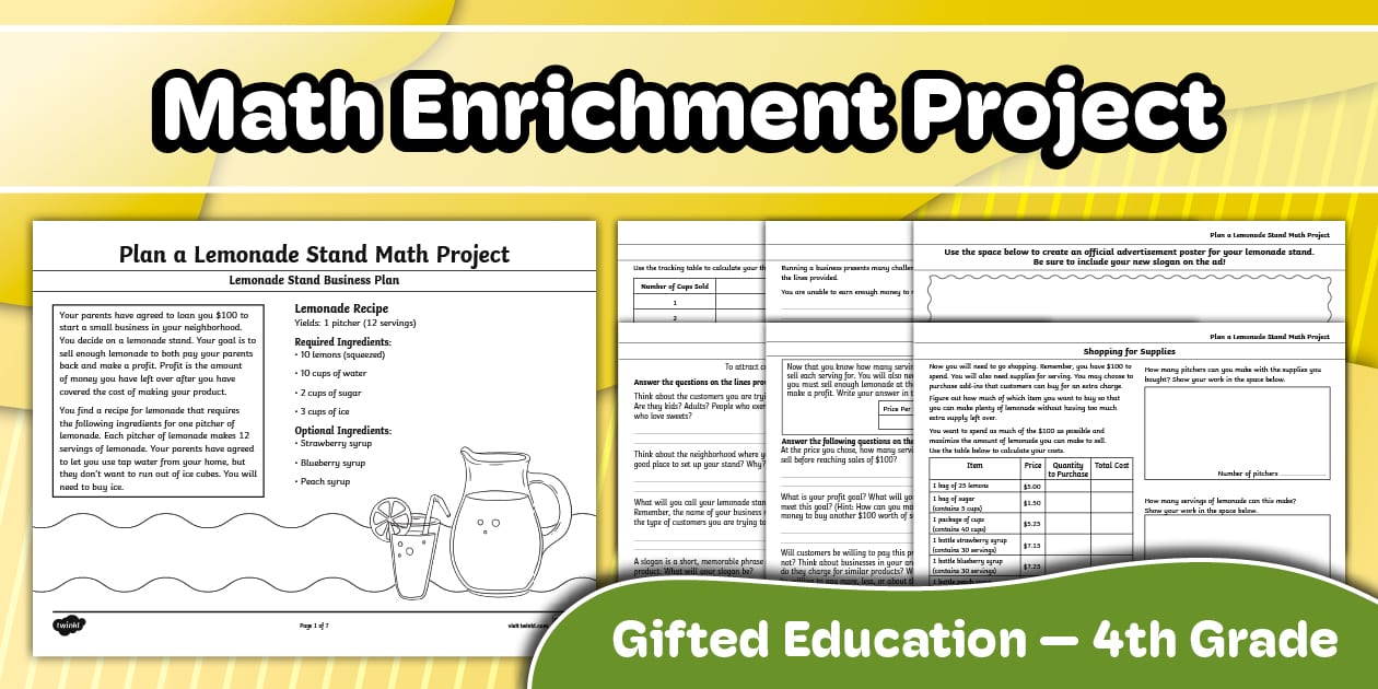 Plan a Lemonade Stand Math Project for Gifted Education