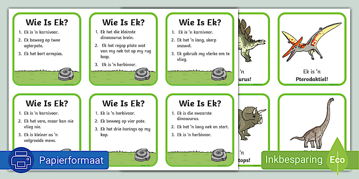Dinosourus Feite Kaartjies Speletjie - Twinkl
