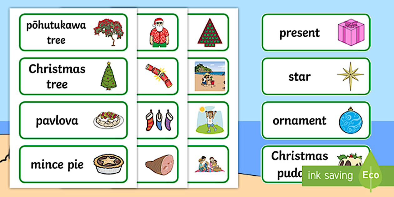 Christmas in New Zealand Word Cards (teacher made) - Twinkl