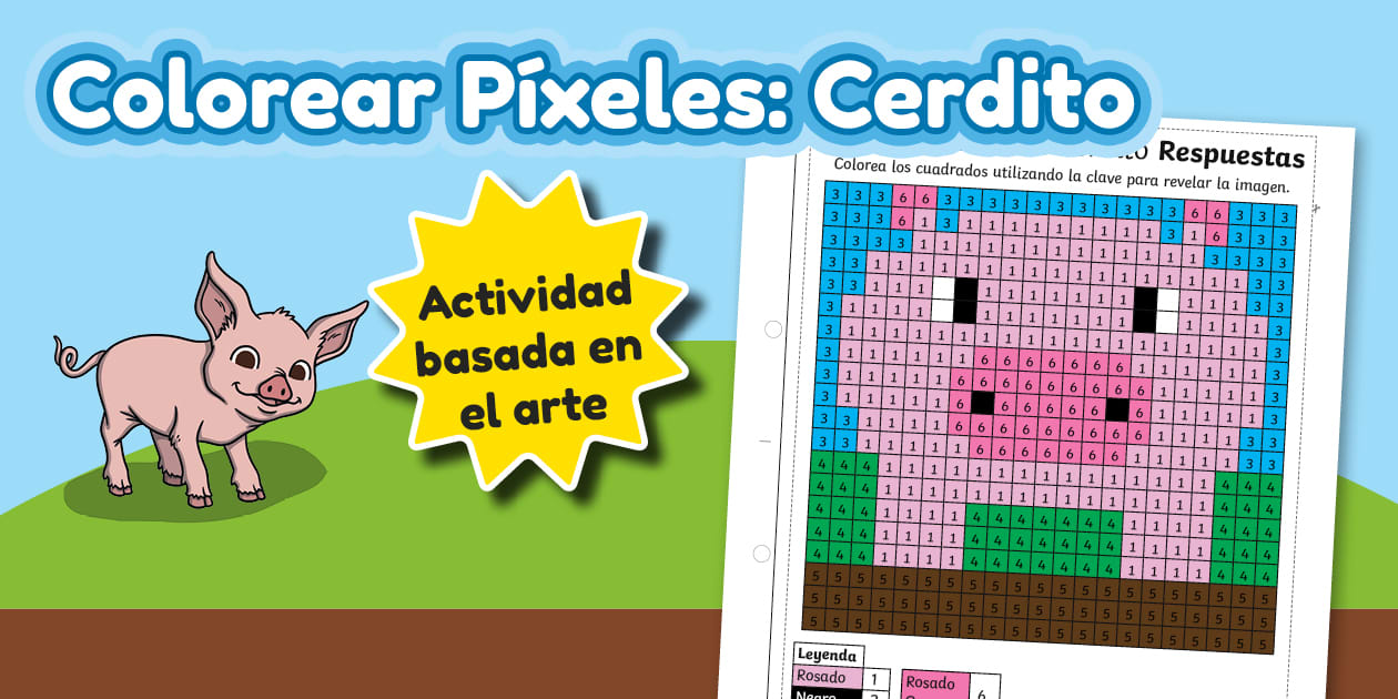 Guía de Trabajo: Colorear Píxeles - Cerdito