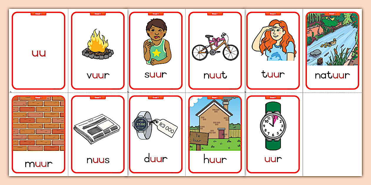 Graad 1 Klanke Flitskaarte uu - Twinkl