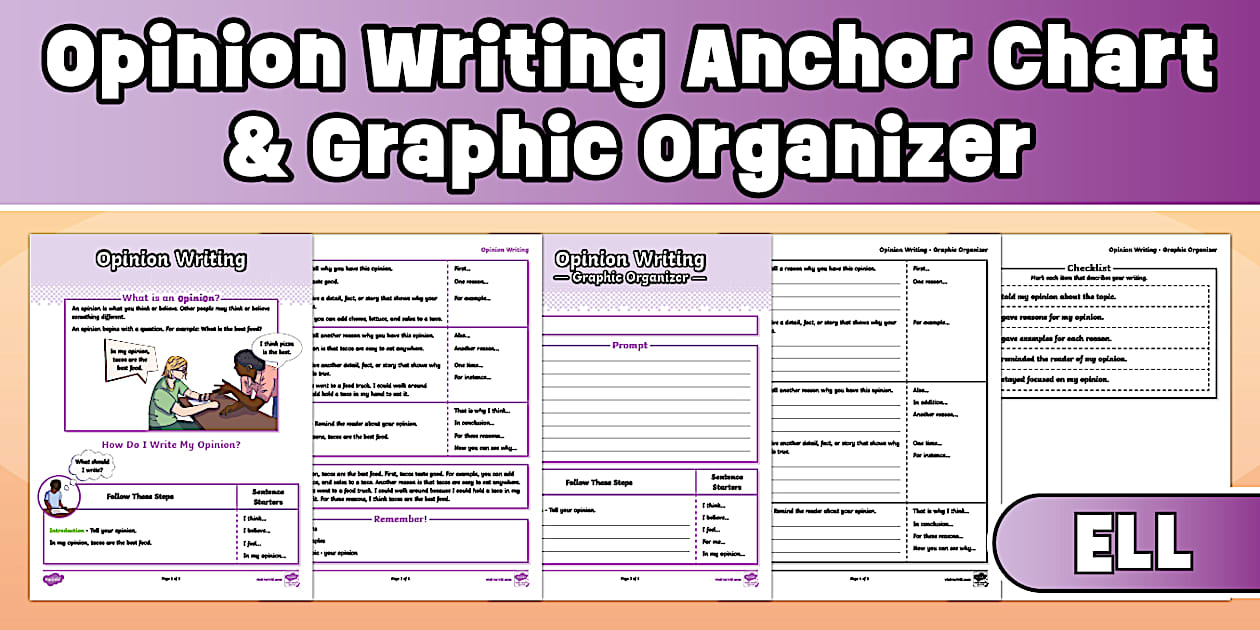 Opinion Writing Anchor Chart and Graphic Organizer for ELL
