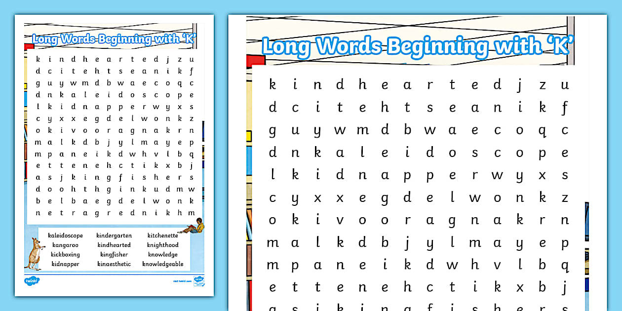 Long Words with The Letter 'K' Word Search - Twinkl