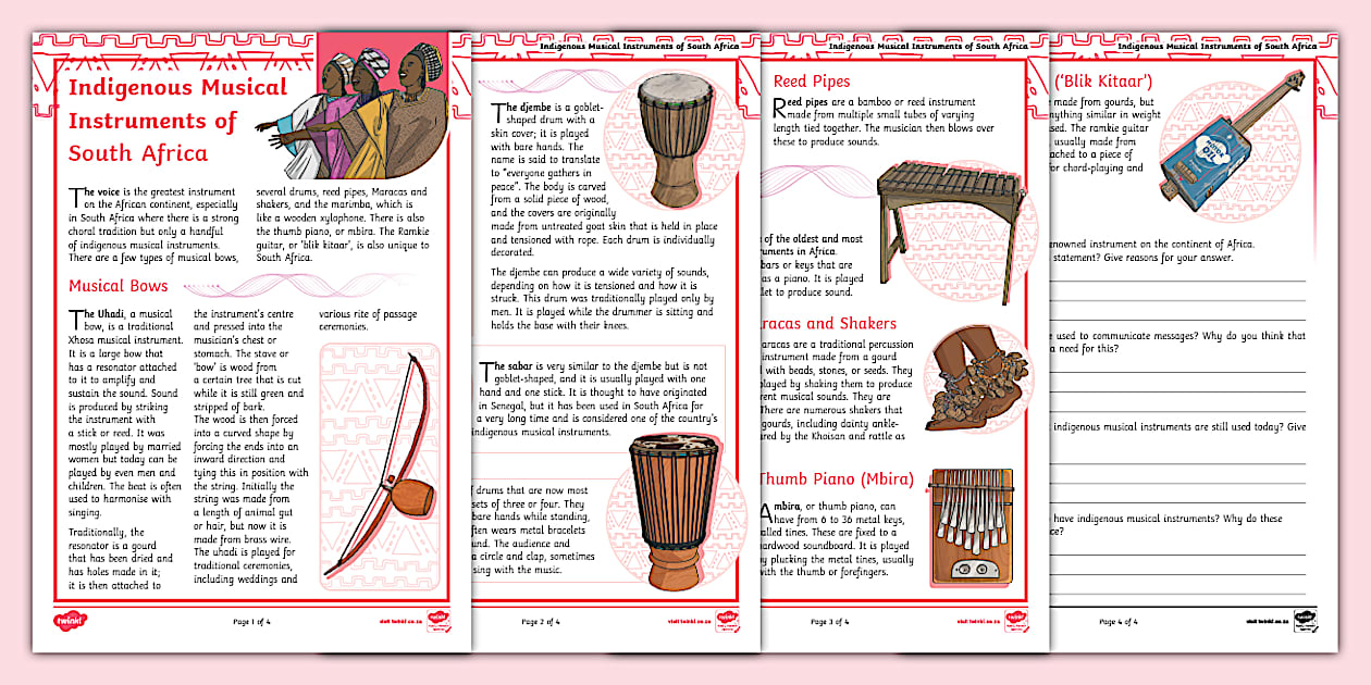 Indigenous Musical Instruments Worksheet - Twinkl ZA