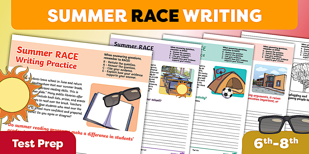Summer RACE Writing Practice Worksheets for 6th-8th Grade