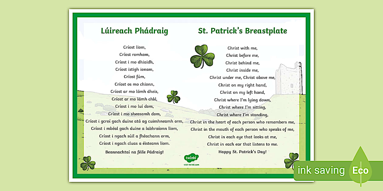 St. Patrick's Breastplate Display Poster - English/Gaeilge