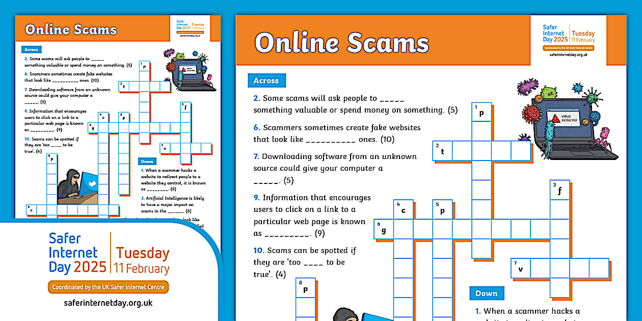 FREE! - Safer Internet Day 2025: KS2: Online Scams Crossword