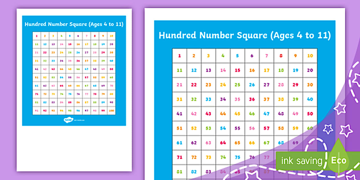 👉 Hundred Number Square (Ages 4 to 11) (teacher made)