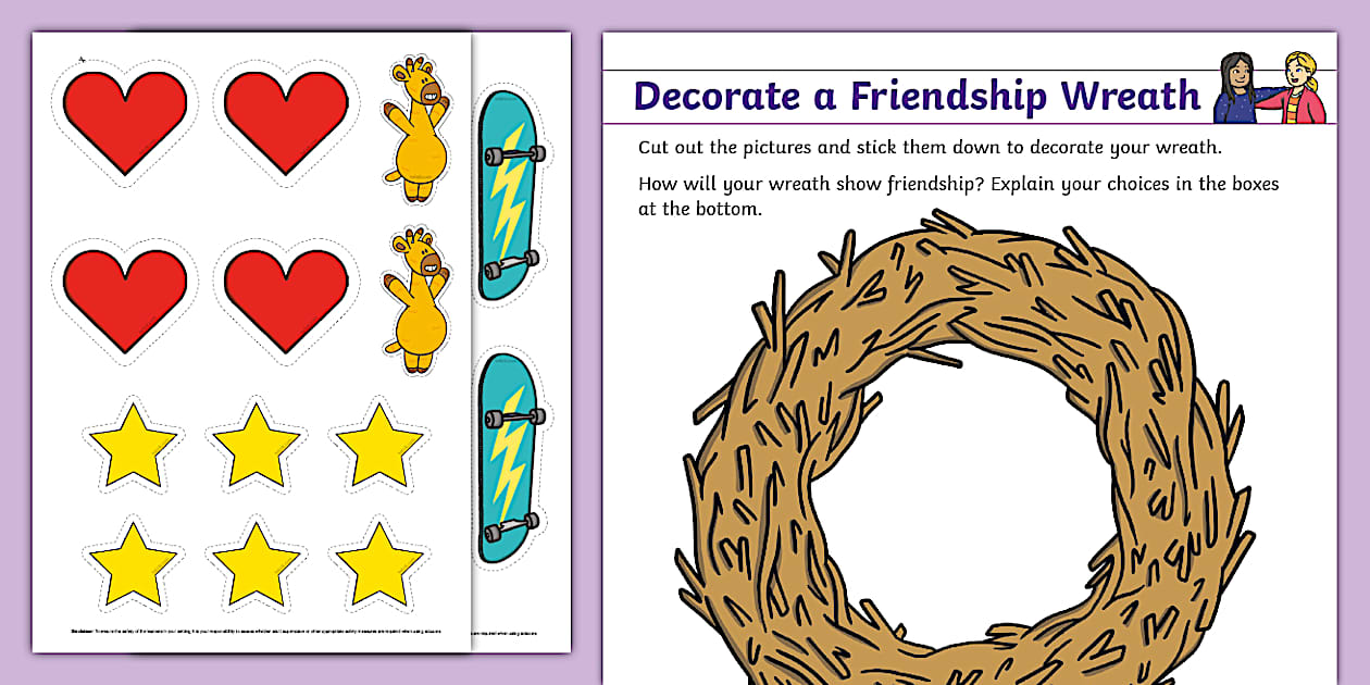 Decorate a Friendship Wreath Cut and Stick Activity - Twinkl