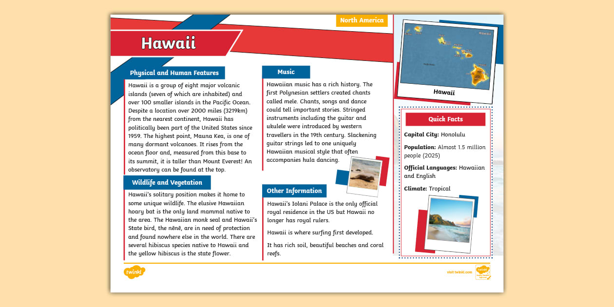 KS2 Hawaii Fact File (teacher made) - Twinkl