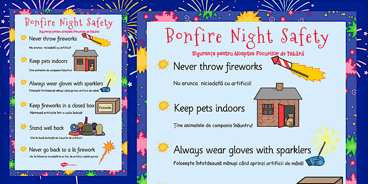 Bonfire Night Safety Posters Romanian Translation