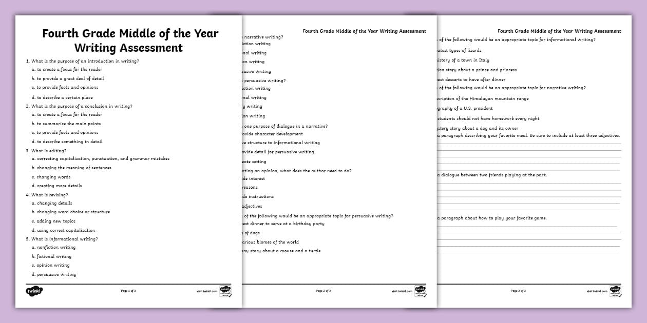 Fourth Grade Middle of the Year ELA Writing Assessment