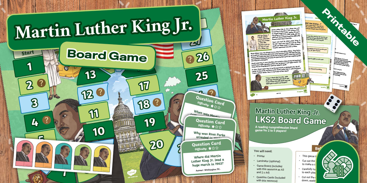 LKS2 Martin Luther King Reading Comprehension Board Game Pack