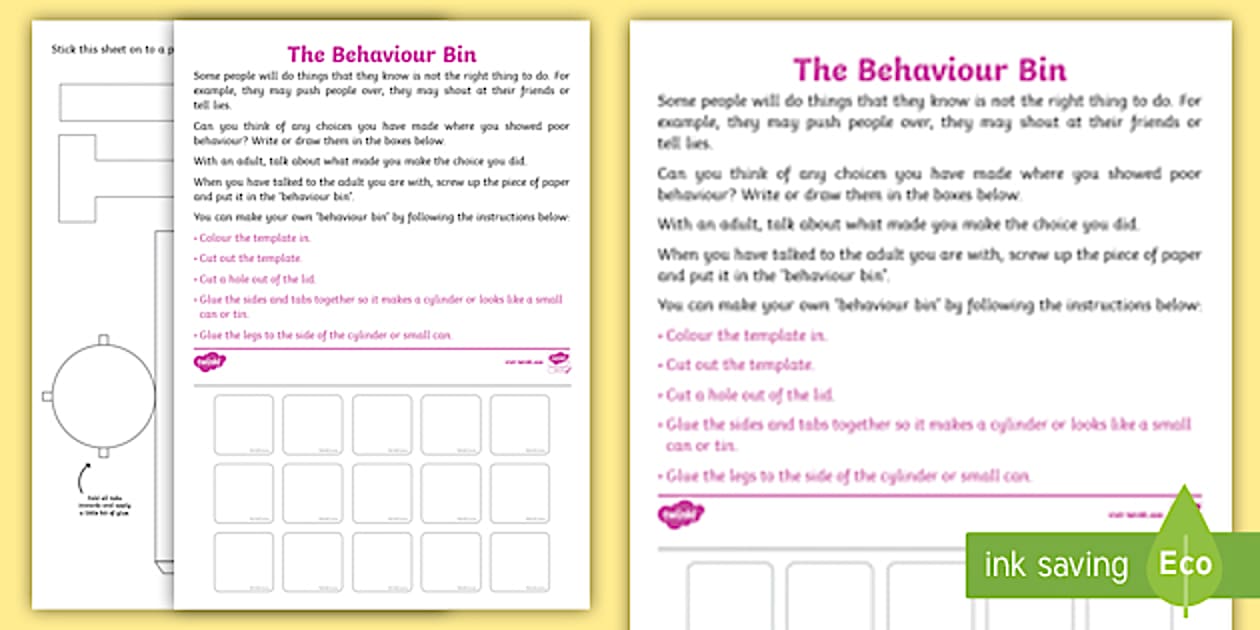 The Behaviour Bin Worksheet (Teacher-Made) - Twinkl