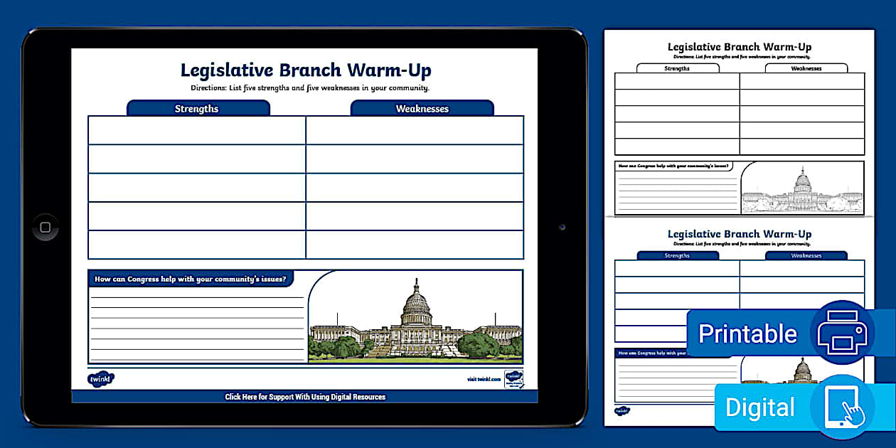 Eighth Grade Legislative Branch Warm-Up Activity Sheet