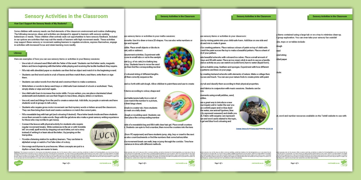 Sensory Activities in the Classroom - Teacher Information