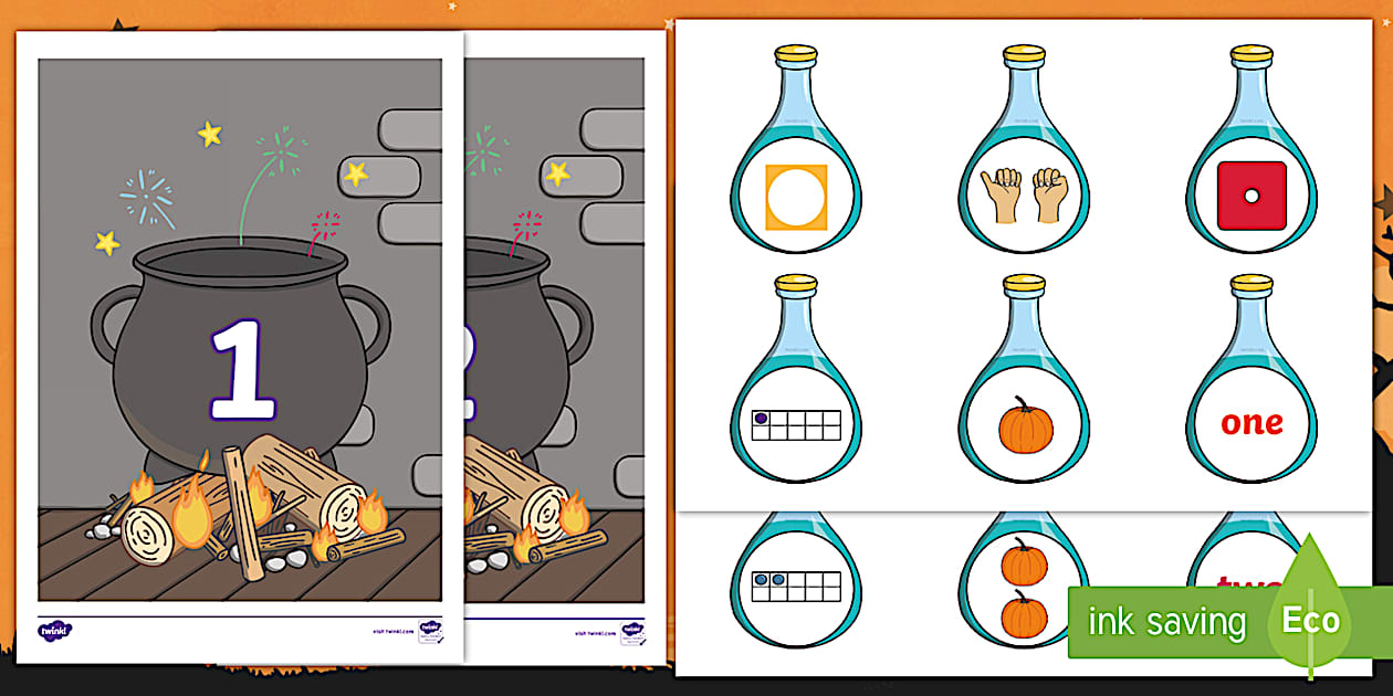 halloween maths reception, Halloween Cauldron Representing Numbers to 10
