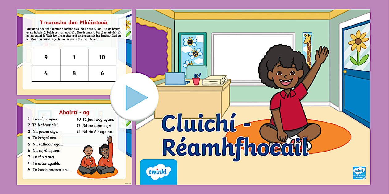 Sentence Bingo Cluichí - Réamhfhocail (teacher made)