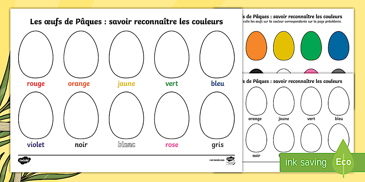 Easter Egg Colour Recognition Worksheet French - Twinkl