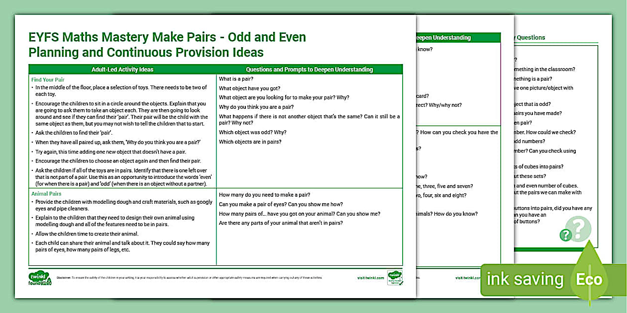 Make Pairs - Odd and Even Planning and Continuous Provision