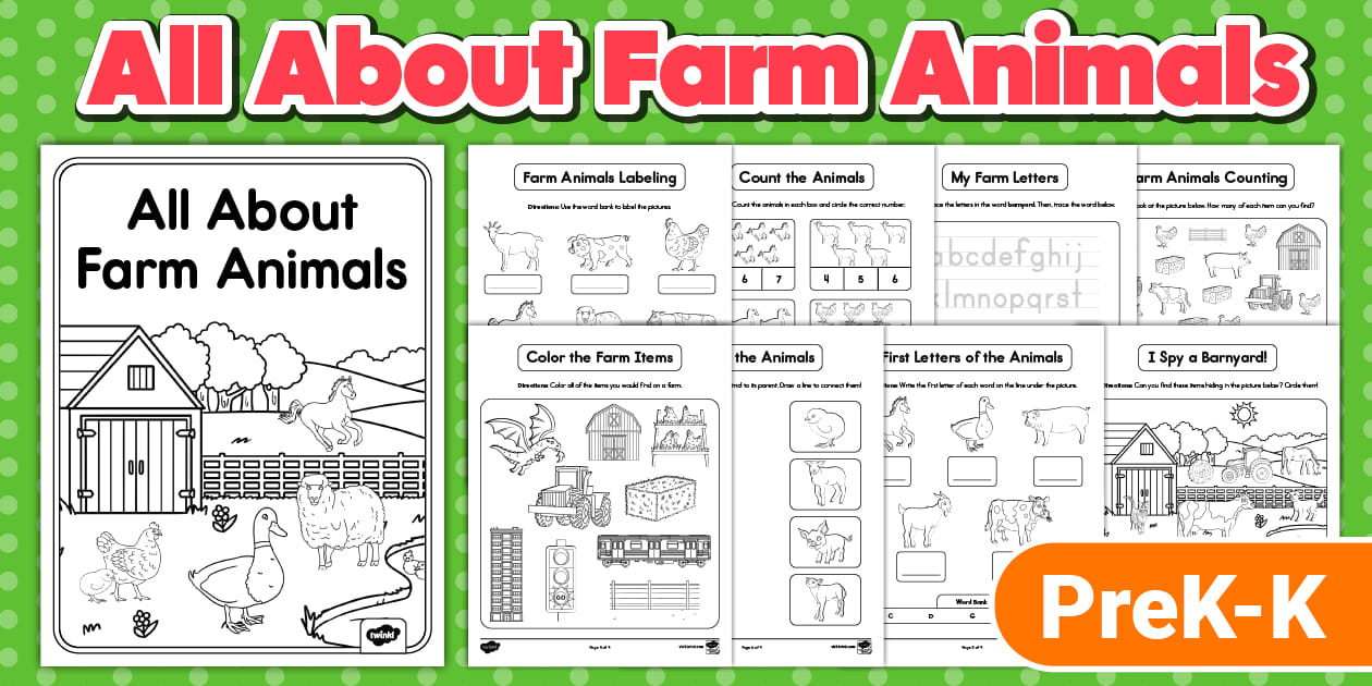 All About Farm Animals Activity Booklet for PreK-K