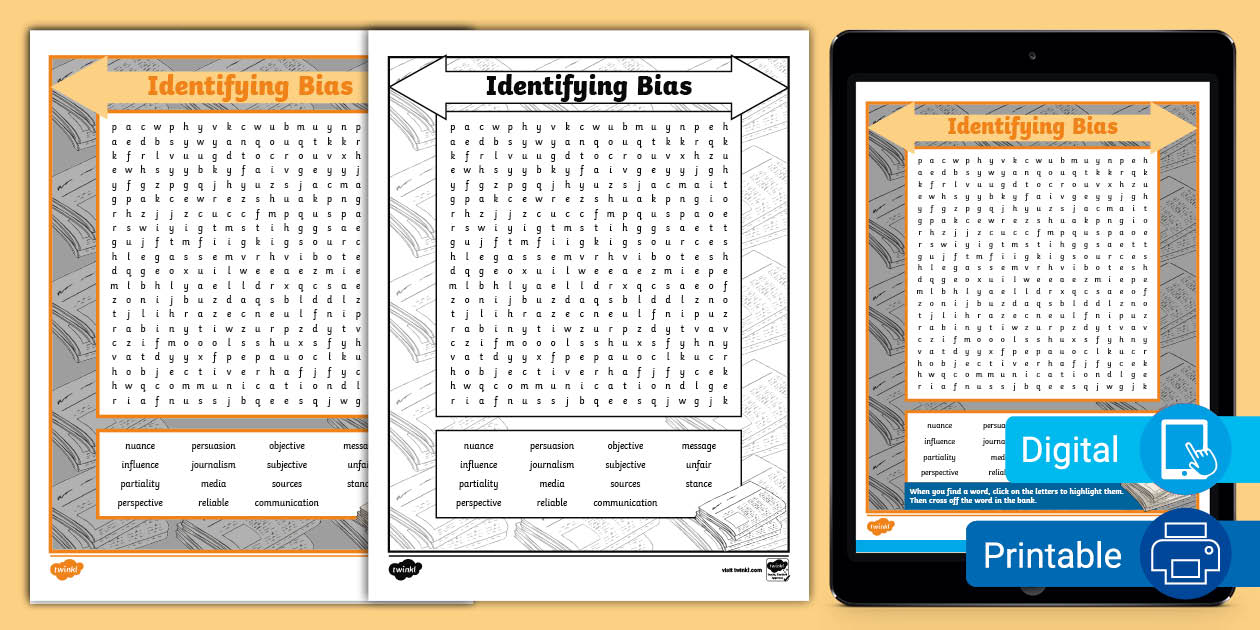 Identifying Bias Word Search for 6th-8th Grade - Twinkl