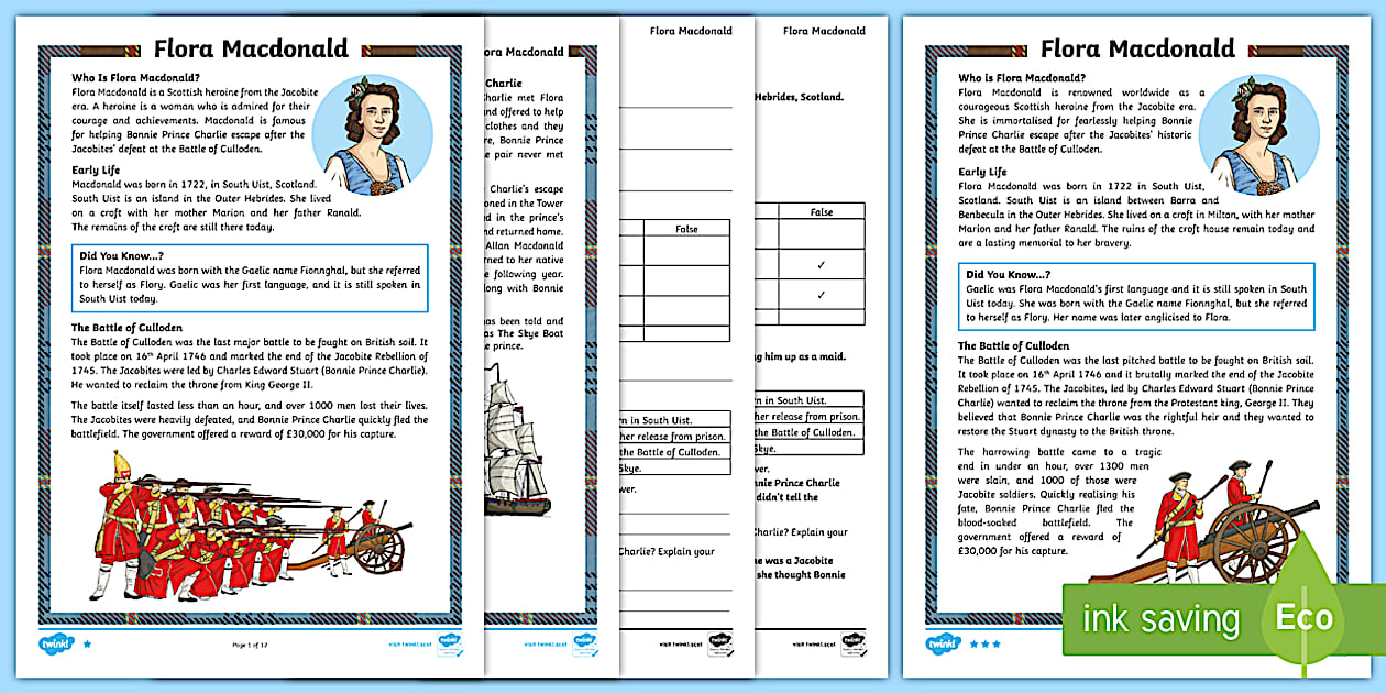 Flora Macdonald Differentiated Reading Comprehension Activity