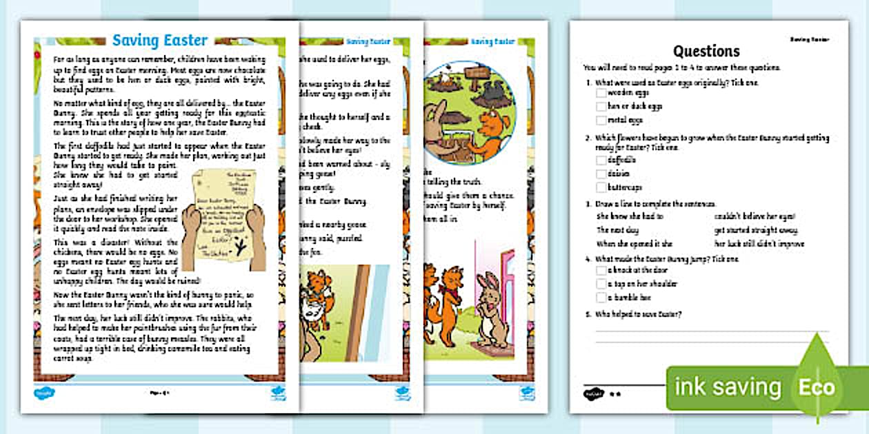 Lower Ability KS1 Saving Easter Differentiated Reading Comprehension Activity