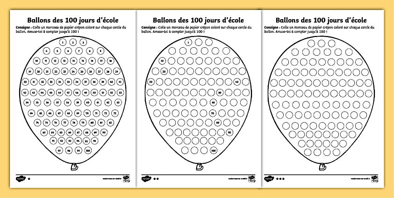 Ballons des 100 jours d'école - activité différenciée