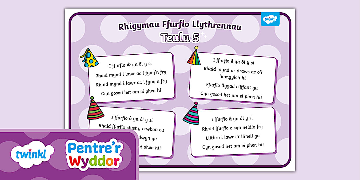 Poster Rhigymau Ffurfio Llythrennau Teulu 5