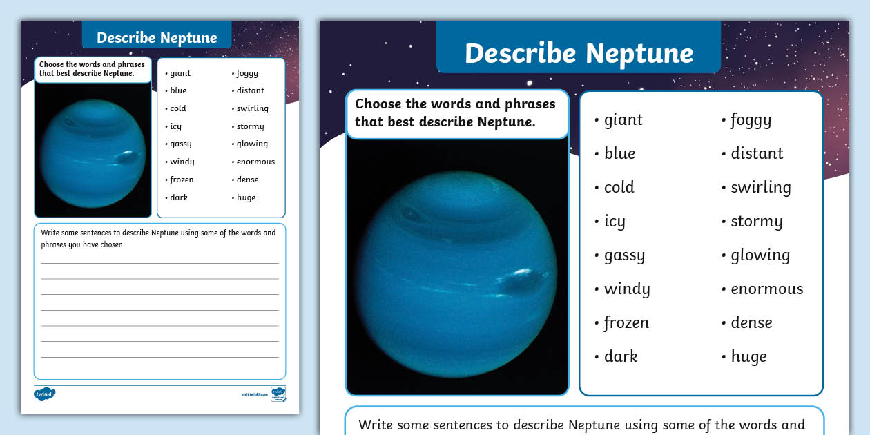 Describe Neptune Worksheet - Describing Planets - Twinkl