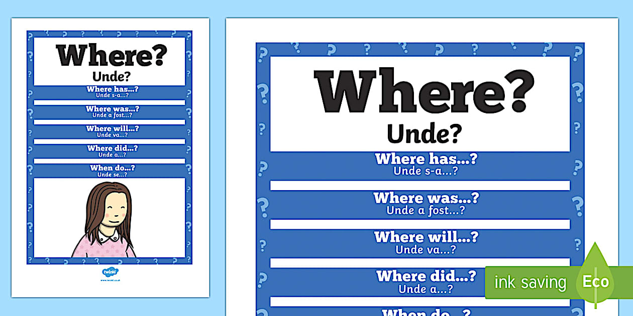 Where? Question Poster English/Romanian (teacher made)