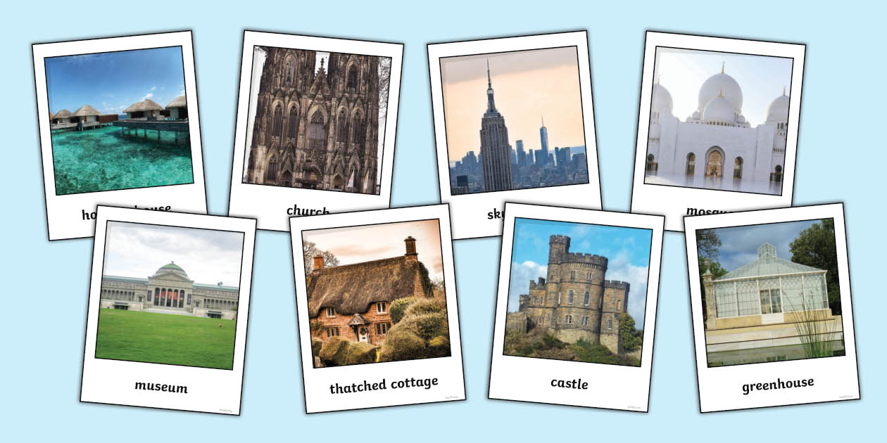 Types of Buildings Instant Photo Style Display Images