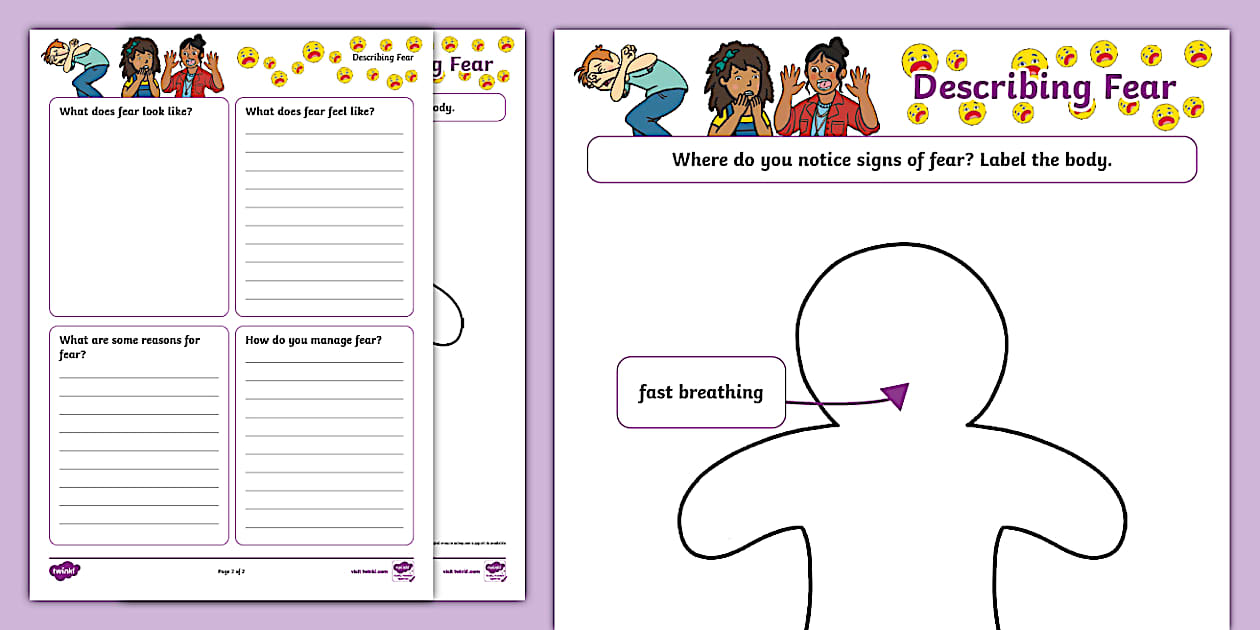 Describing Fear Activity Sheet - PSHE Emotions - Twinkl
