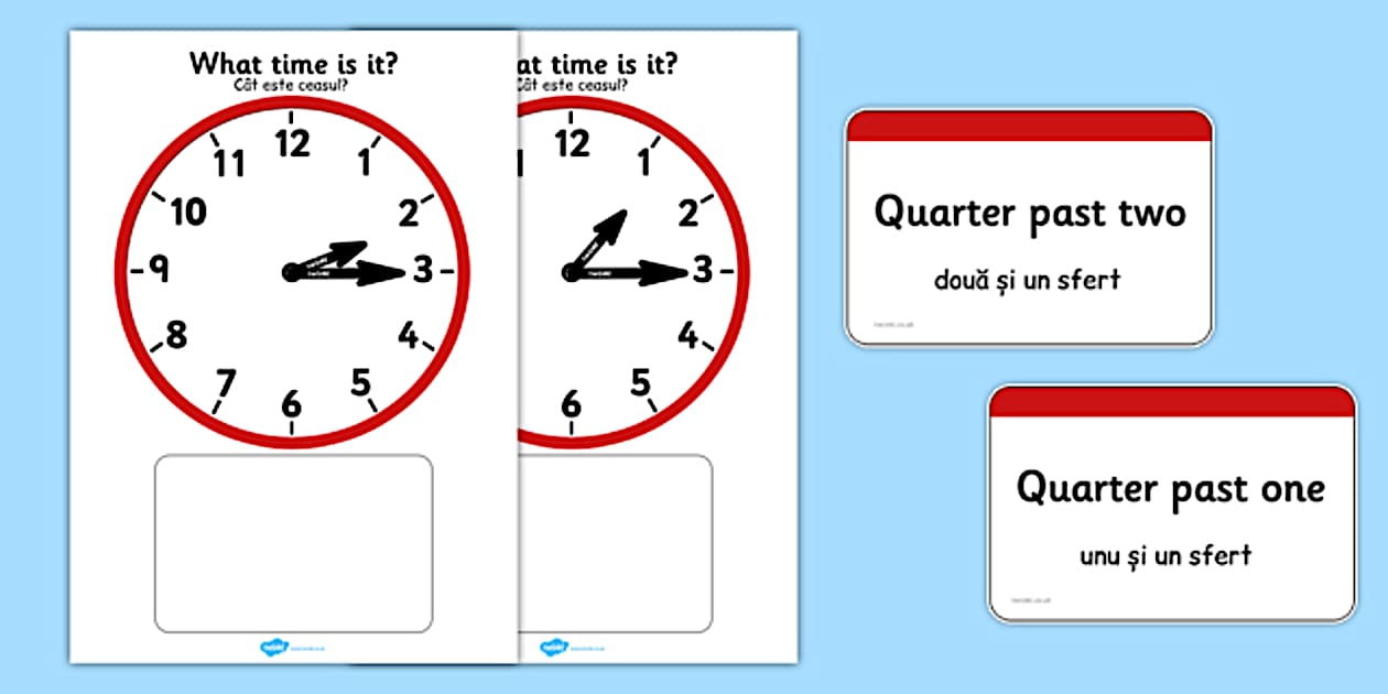 Analogue Clocks Quarter Past Matching Romanian Translation