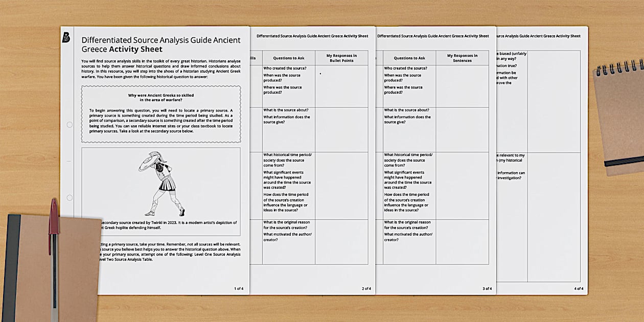 Differentiated Source Analysis Guide Ancient Greece - Twinkl