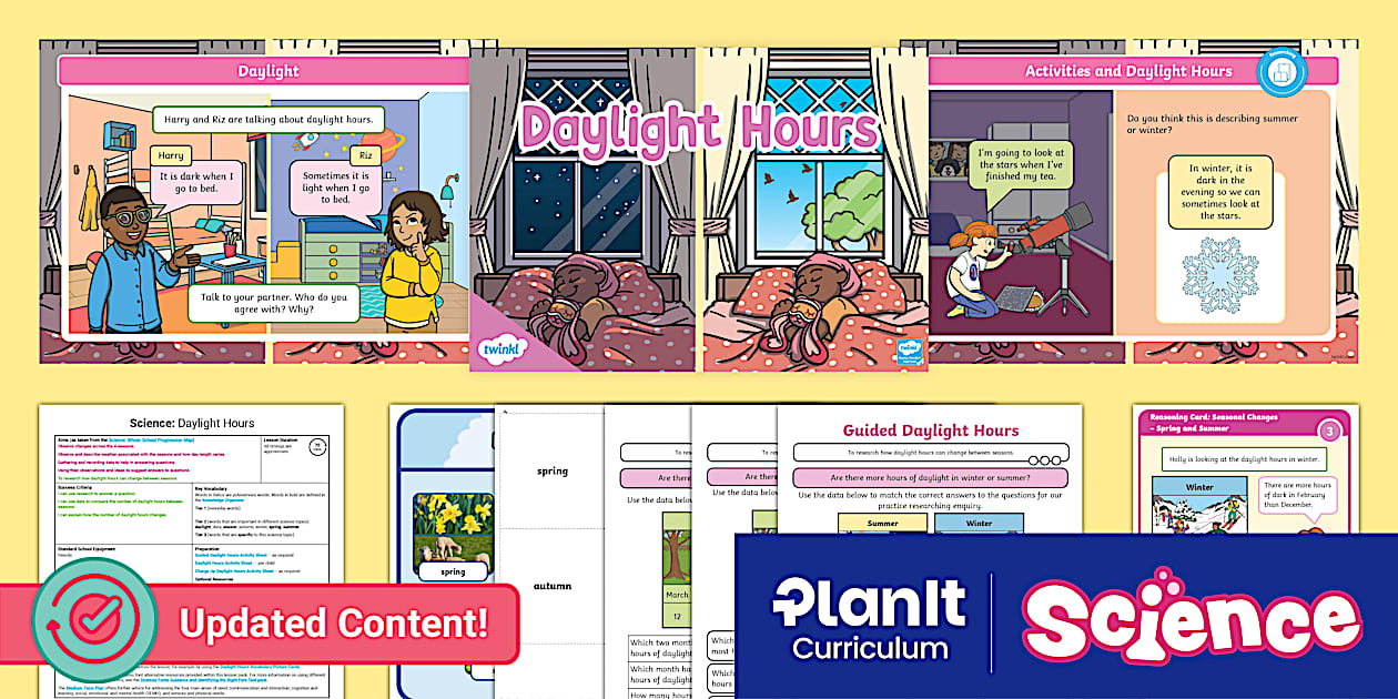 Science: Seasonal Changes (Spring and Summer): Daylight Hours Year 1 ...