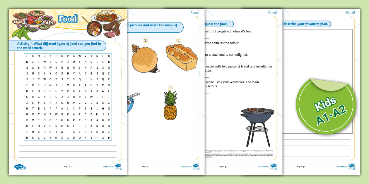 Twinkl ESL Food Worksheet for Kids - Twinkl
