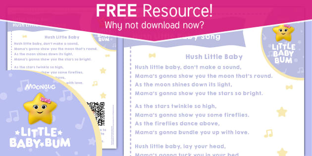 FREE Little Baby Bum: Hush Little Baby Song Poster - Twinkl