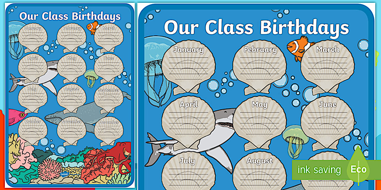 Editable Under The Sea Themed Our Class Birthday Chart Display Poster