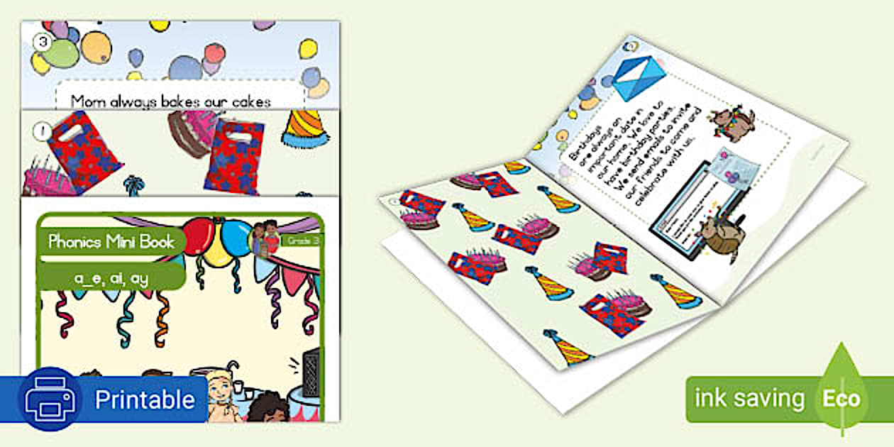 Grade 3 Phonics Mini Book a-e; ai; ay - Twinkl