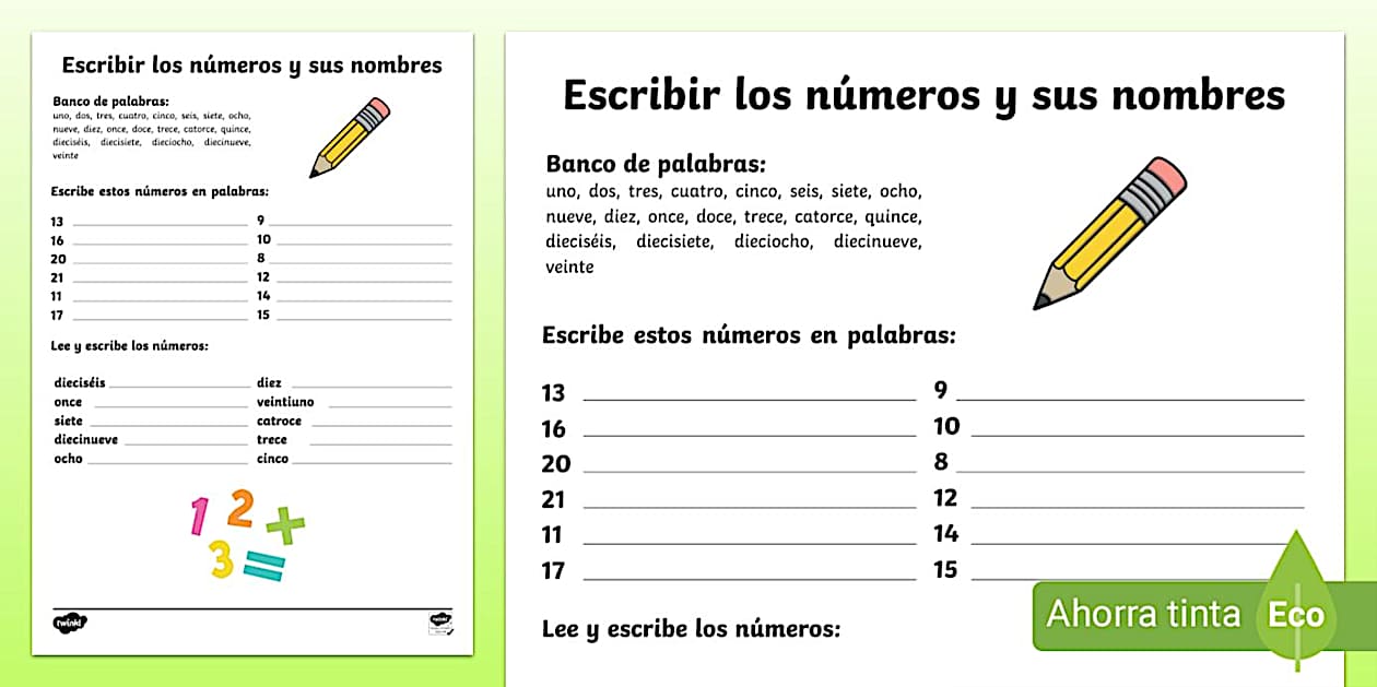 Ficha de actividad: Escribir los números y sus nombres