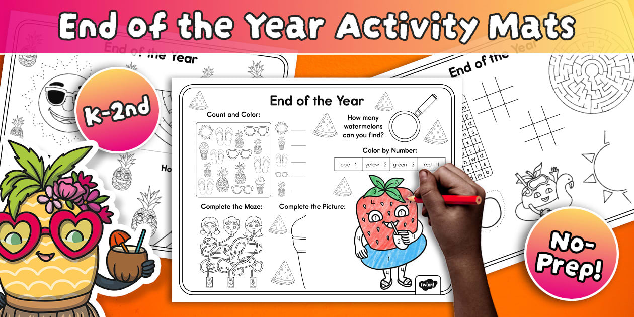 End of the Year Activity Place Mats for K-2nd Grade - Twinkl