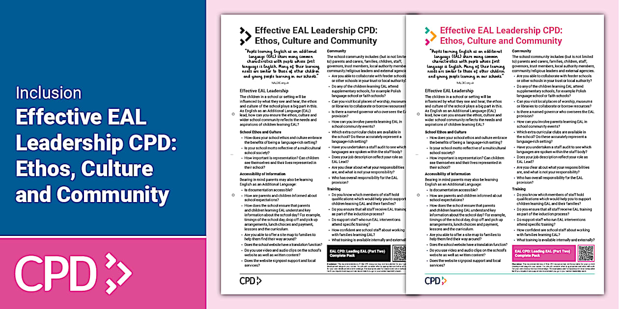Effective EAL Leadership CPD: Ethos, Culture and Community